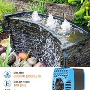 Kulife FUMAK 800GPH Submersible Water Pumps (3000L/H, 40W) Fountain Pump Pond Pump Aquarium Water Pump with Flow Control for Fish Tank, Fountain, Waterfall, Filtration, Water feature, Hydroponics