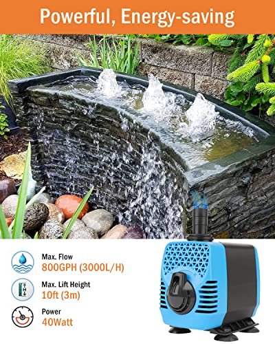 Kulife FUMAK 800GPH Submersible Water Pumps (3000L/H, 40W) Fountain Pump Pond Pump Aquarium Water Pump with Flow Control for Fish Tank, Fountain, Waterfall, Filtration, Water feature, Hydroponics