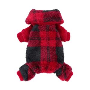 fitwarm dog turtleneck plaid sweater, winter pajamas, dog clothes for small dogs girl boy, christmas pet coat, cat apparel, red, large