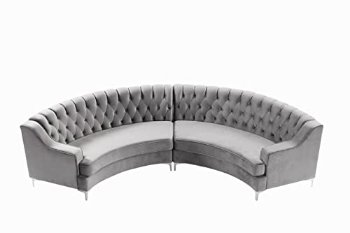 Melpomene Modern Velvet Curved Sofa, Symmetrical Modular Semi Circular Sofa with 6 Pillows(Tufted,Grey)