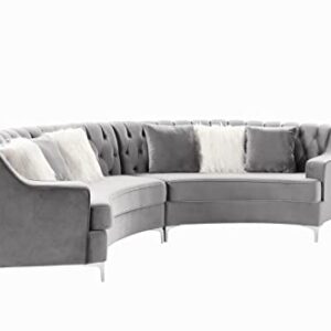 Melpomene Modern Velvet Curved Sofa, Symmetrical Modular Semi Circular Sofa with 6 Pillows(Tufted,Grey)