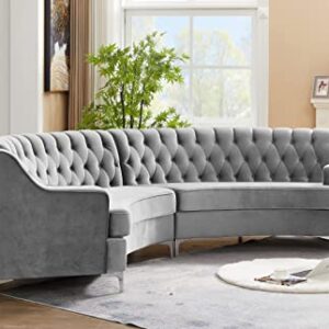 Melpomene Modern Velvet Curved Sofa, Symmetrical Modular Semi Circular Sofa with 6 Pillows(Tufted,Grey)