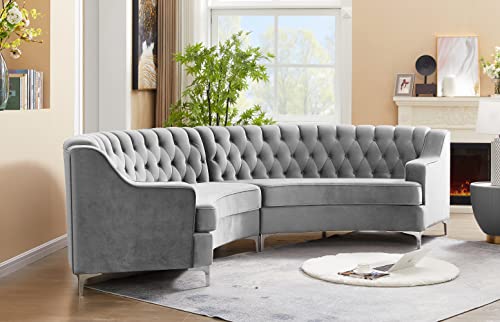 Melpomene Modern Velvet Curved Sofa, Symmetrical Modular Semi Circular Sofa with 6 Pillows(Tufted,Grey)