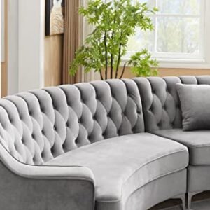 Melpomene Modern Velvet Curved Sofa, Symmetrical Modular Semi Circular Sofa with 6 Pillows(Tufted,Grey)