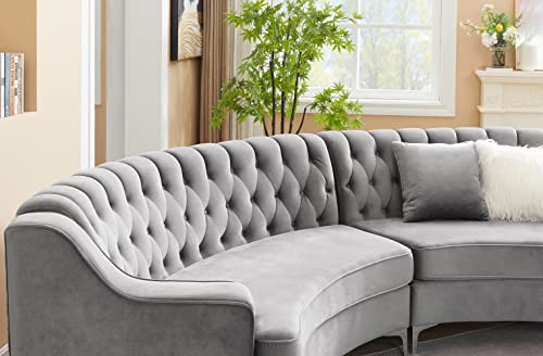 Melpomene Modern Velvet Curved Sofa, Symmetrical Modular Semi Circular Sofa with 6 Pillows(Tufted,Grey)