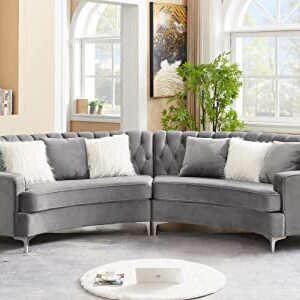 Melpomene Modern Velvet Curved Sofa, Symmetrical Modular Semi Circular Sofa with 6 Pillows(Tufted,Grey)