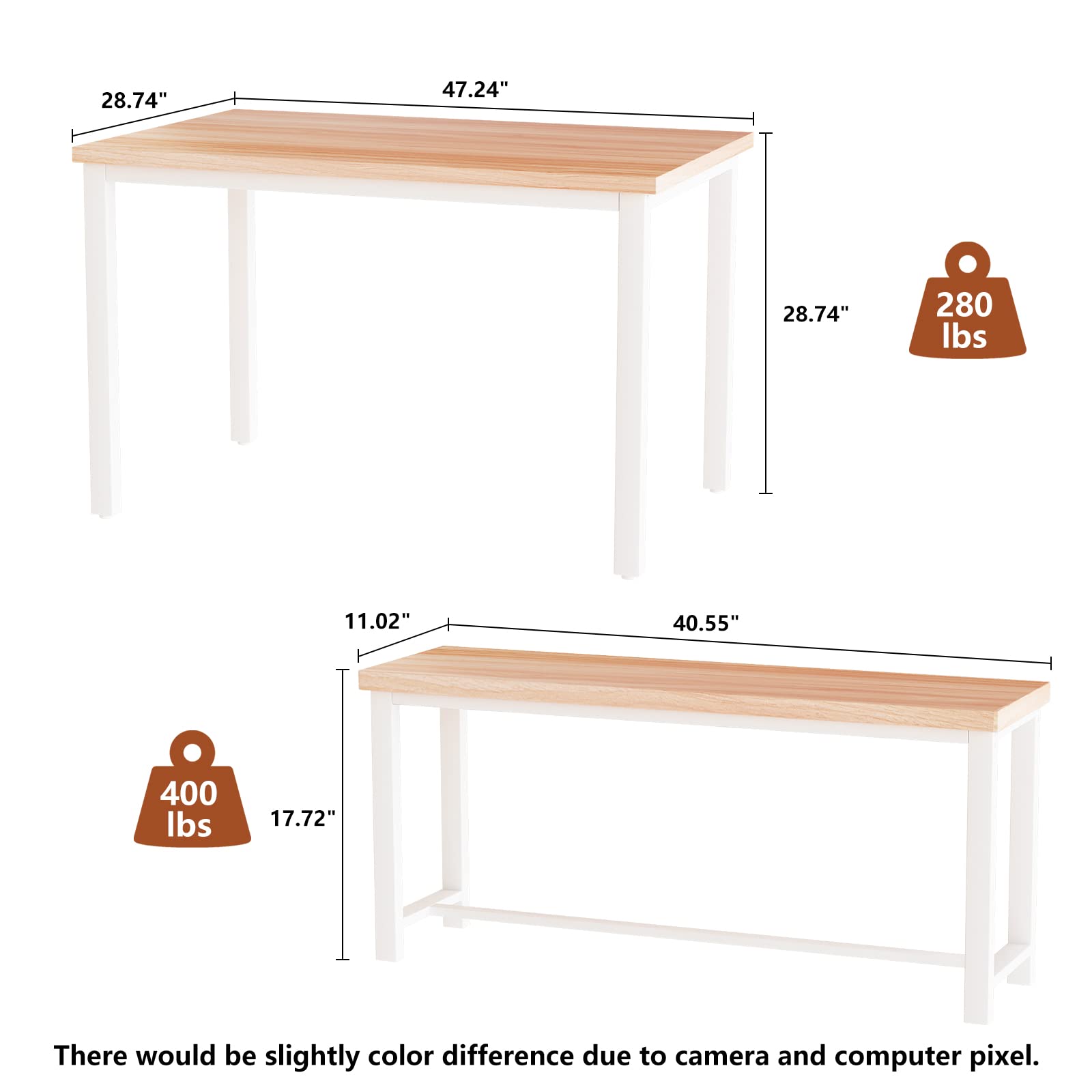 MOOSENG Kitchen Table Benches, 4-6 Person Space Saving Small Dining Sets Metal Frame and MDF Board for Breakfast Nook, Living Room, Apartment, Beige