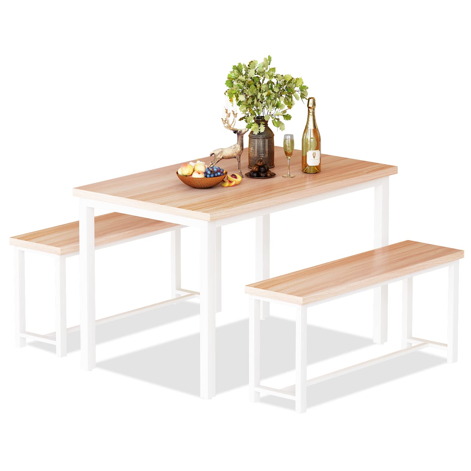 MOOSENG Kitchen Table Benches, 4-6 Person Space Saving Small Dining Sets Metal Frame and MDF Board for Breakfast Nook, Living Room, Apartment, Beige