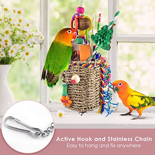 KATUMO Bird Foraging Toys, Seagrass Basket Bird Toy with Array of Chewable Parrot Toys for Small Medium Parrot Birds