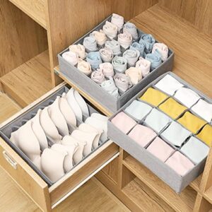 ZenTiky 3 Pack Underwear Drawer Organizer Divider, Sock Underwear Organizer, Fabric Foldable Cabinet Closet Organizer Storage Box for Storing Socks, Underwear, Ties, Handkerchiefs, Grey, 47 Cells