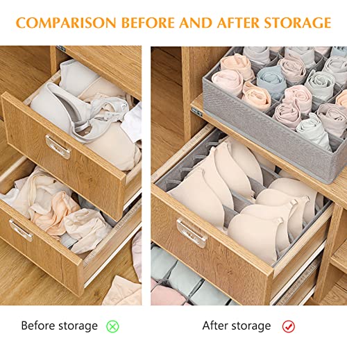 ZenTiky 3 Pack Underwear Drawer Organizer Divider, Sock Underwear Organizer, Fabric Foldable Cabinet Closet Organizer Storage Box for Storing Socks, Underwear, Ties, Handkerchiefs, Grey, 47 Cells