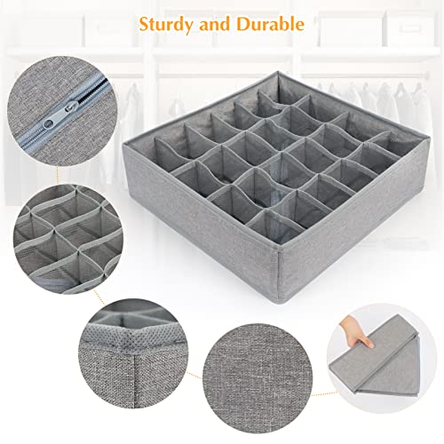 ZenTiky 3 Pack Underwear Drawer Organizer Divider, Sock Underwear Organizer, Fabric Foldable Cabinet Closet Organizer Storage Box for Storing Socks, Underwear, Ties, Handkerchiefs, Grey, 47 Cells