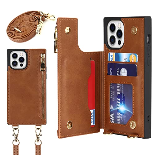 Ｈａｖａｙａ Crossbody Wallet for iPhone 13 pro max case with Strap iPhone 13 pro max case with Card Holder-Brown