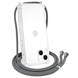 yespure for iphone 13 clear case with adjustable neck cord lanyard strap,soft slim transparent tpu anti-yellowing shockproof phone cover case for iphone 13 with crossbody shoulder strap - gray