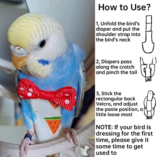 6 Pieces Bird Diapers, Washable Reusable Parrots Nappy with Waterproof Inner Layer Soft Small Pet Birds Flight Suit for Budgie Parakeet Cockatiel