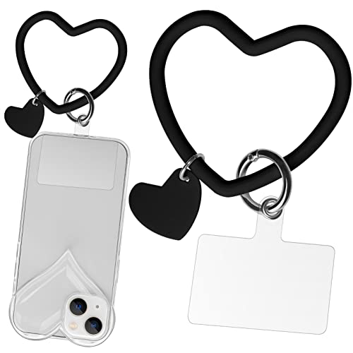 Naiadiy Silicone Heart Loop Phone Lanyard, Cell Phone Hand Wrist Lanyard Strap with Key Chain Holder, Universal for Phone Case Anchor Fit All Smartphones-Black