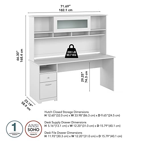 Bush Furniture Cabot 72W Computer Desk with Hutch, White