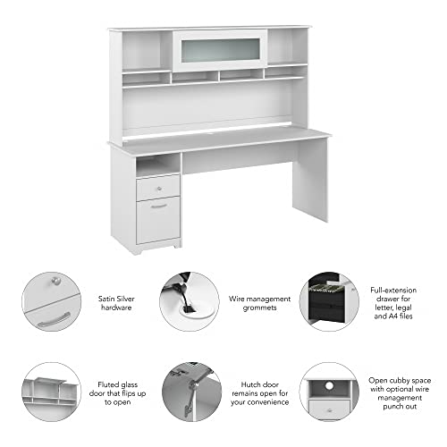 Bush Furniture Cabot 72W Computer Desk with Hutch, White