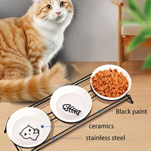 3 Cat Food Bowls Ceramic 13 oz Upgraded with Stainless Steel Stand Non-Slip and Anti-Rust Elevated Raised Cat Bowls for Food and Water, Pet Dishes Bowl for Indoor Cats and Puppy, Dishwasher Safe