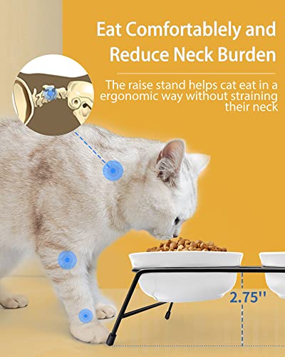 3 Cat Food Bowls Ceramic 13 oz Upgraded with Stainless Steel Stand Non-Slip and Anti-Rust Elevated Raised Cat Bowls for Food and Water, Pet Dishes Bowl for Indoor Cats and Puppy, Dishwasher Safe