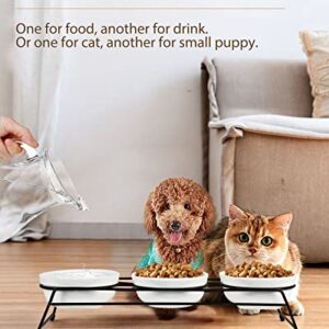 3 Cat Food Bowls Ceramic 13 oz Upgraded with Stainless Steel Stand Non-Slip and Anti-Rust Elevated Raised Cat Bowls for Food and Water, Pet Dishes Bowl for Indoor Cats and Puppy, Dishwasher Safe