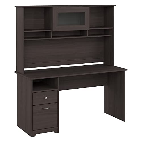 Bush Furniture Cabot 60W Single Pedestal Desk and Hutch, Heather Gray