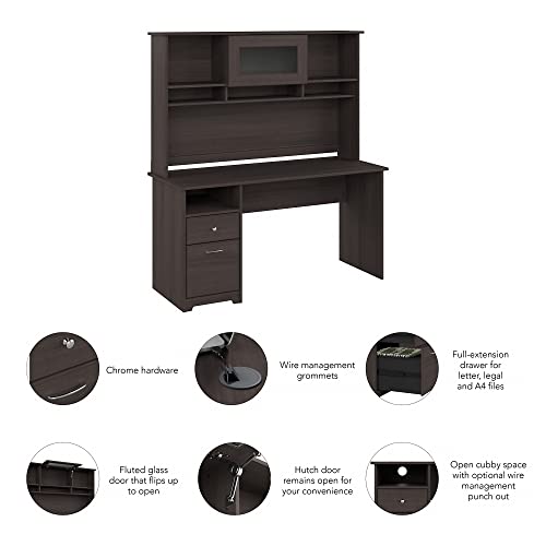 Bush Furniture Cabot 60W Single Pedestal Desk and Hutch, Heather Gray