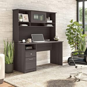 Bush Furniture Cabot 60W Single Pedestal Desk and Hutch, Heather Gray