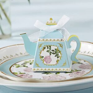 kate aspen, vintage floral tea party collection, teapot tea party favor box, one size, blue & gold foil (28592na), teapot favor box with gold foil (set of 24)