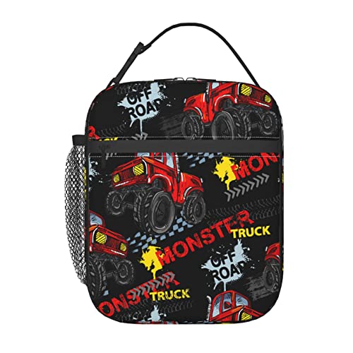 Gbuzozie Monster Trucks Cars Lunch Bag Insulated Portable Reusable Lunch Box With Zipper For Women Men Picnic Beach