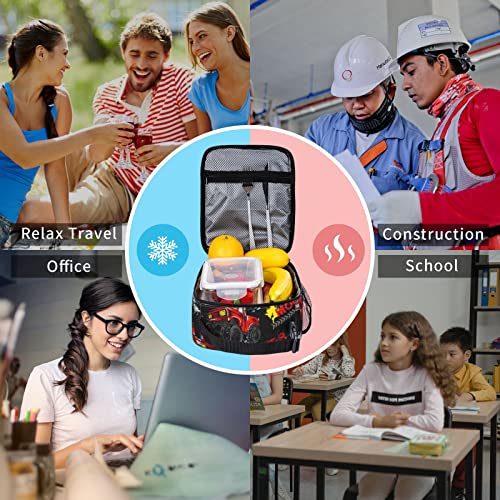 Gbuzozie Monster Trucks Cars Lunch Bag Insulated Portable Reusable Lunch Box With Zipper For Women Men Picnic Beach