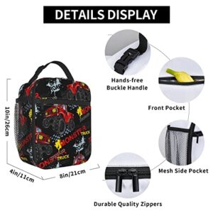 Gbuzozie Monster Trucks Cars Lunch Bag Insulated Portable Reusable Lunch Box With Zipper For Women Men Picnic Beach