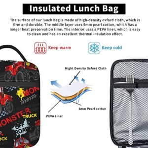 Gbuzozie Monster Trucks Cars Lunch Bag Insulated Portable Reusable Lunch Box With Zipper For Women Men Picnic Beach