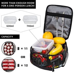 Gbuzozie Monster Trucks Cars Lunch Bag Insulated Portable Reusable Lunch Box With Zipper For Women Men Picnic Beach