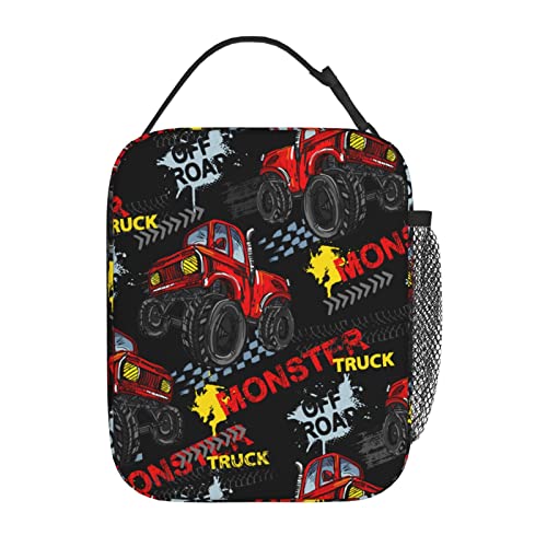 Gbuzozie Monster Trucks Cars Lunch Bag Insulated Portable Reusable Lunch Box With Zipper For Women Men Picnic Beach