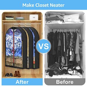 [Newest] Garment Bags for Hanging Cloths, 6.5" Gussetes 40" Moth Proof Cover Suits Bag with Zipper for Closet Storage Travel, Clear Storage Bags Protecting Coat Sweater Jacket Shirts, 3 PACK-BLACK.