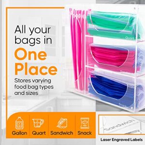 mRUB Clear Storage Bag Organizer - Ziplock Bag Organizer for Snack, Quart, Gallon & Sandwich Bags, Plastic Bag Organizer for Kitchen Drawer, Tabletop or Wall Mount, 11.4 x 11.9 Inches