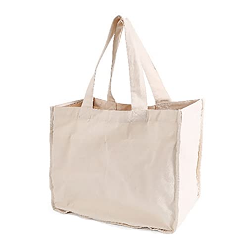 LONGTEN Reusable Grocery Bags Large Shopping Bags Cotton Eco Tote Bags Durable Canvas Bags Foldable Bags Compartment multi-pocket Design Beige