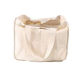 LONGTEN Reusable Grocery Bags Large Shopping Bags Cotton Eco Tote Bags Durable Canvas Bags Foldable Bags Compartment multi-pocket Design Beige