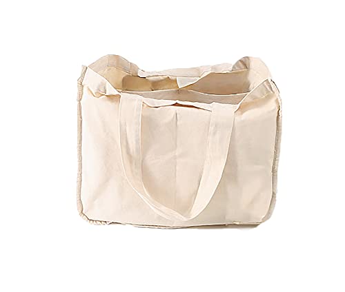 LONGTEN Reusable Grocery Bags Large Shopping Bags Cotton Eco Tote Bags Durable Canvas Bags Foldable Bags Compartment multi-pocket Design Beige