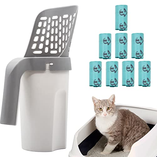 ERPMEL Premium Cat Litter Scoop, with 120 Count Refill Bags, Cat Litter Scoop with Cat Litter Bags, Integrated Detachable Deep Cat Litter Shovel with Waste Container, Cat Litter Disposal System