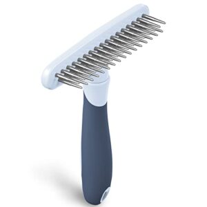 dog rake deshedding dematting brush comb - undercoat rake for dogs, cats, matted, short,long hair coats - brush for shedding, double row stainless steel pins - reduce shedding by 90% (haze blue)