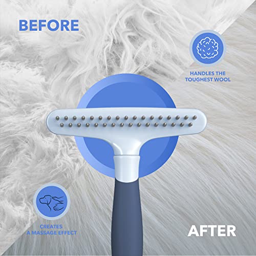 Dog rake deshedding dematting Brush Comb - Undercoat rake for Dogs, Cats, matted, Short,Long Hair Coats - Brush for Shedding, Double Row Stainless Steel pins - Reduce Shedding by 90% (Haze Blue)