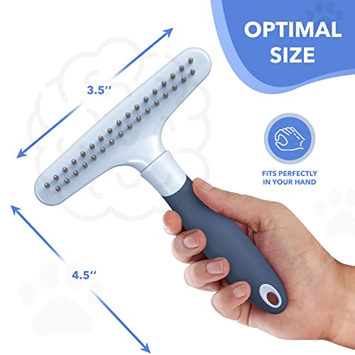 Dog rake deshedding dematting Brush Comb - Undercoat rake for Dogs, Cats, matted, Short,Long Hair Coats - Brush for Shedding, Double Row Stainless Steel pins - Reduce Shedding by 90% (Haze Blue)