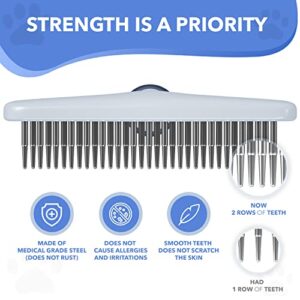 Dog rake deshedding dematting Brush Comb - Undercoat rake for Dogs, Cats, matted, Short,Long Hair Coats - Brush for Shedding, Double Row Stainless Steel pins - Reduce Shedding by 90% (Haze Blue)