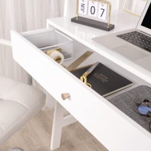 Milliard Ladder Desk with Storage, Freestanding Wall Computer Desk with Drawer and Shelves, White