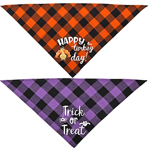 Halloween Thanksgiving Christmas Dog Plaid Bandana Triangle Bib Set Scarf Accessories Holiday for Pet Dogs Cats