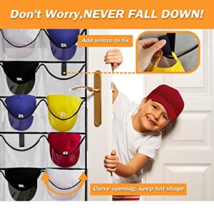 YOUHODA Hat Racks for Baseball Caps with Fixed Velcro, 24 Pockets Over-the-door Hat Organizer with 3 Hooks, 21 Curve Cap Holder & 3 Deep Storage Pockets, Gray