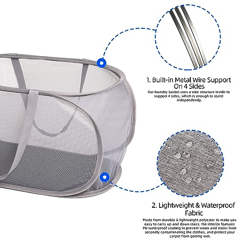 Tengou 62L Collapsible Pop up Laundry Basket, Reinforced Handles, Removable Dividers，Easy to Go Up and Down Stairs, breathable mesh Large Laundry Hamper for Clothes