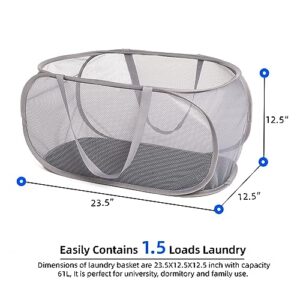 Tengou 62L Collapsible Pop up Laundry Basket, Reinforced Handles, Removable Dividers，Easy to Go Up and Down Stairs, breathable mesh Large Laundry Hamper for Clothes